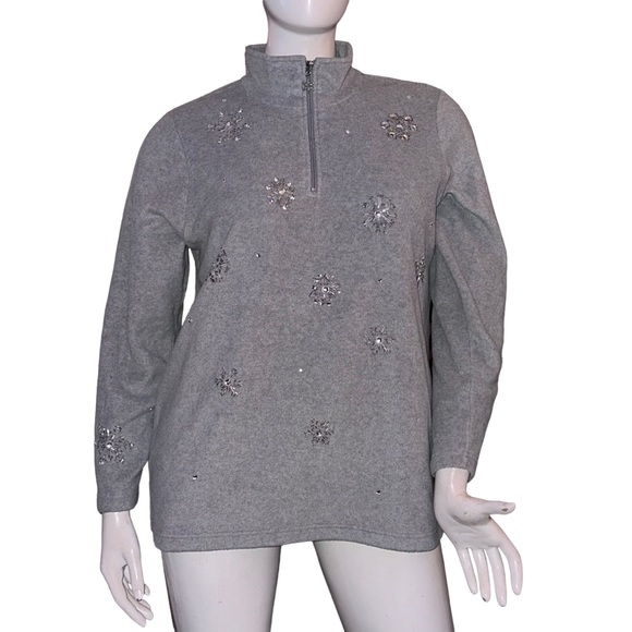 Quacker Factory | Tops | Quaker Factory Sequined Snowflakes 4 Zip ...
